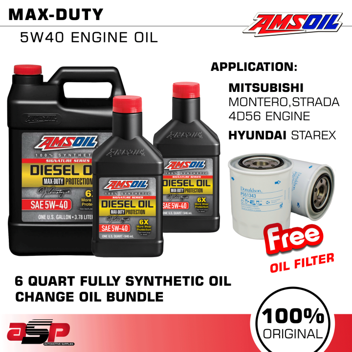 AMSOIL Signature Series Max-Duty 100% Synthetic Diesel Oil 5W-40 6 ...