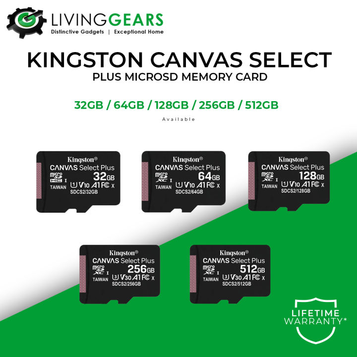 Kingston Memory Card Canvas Select Plus microSD Memory Card (32GB/64GB/128GB/256GB/512GB) 100MB ...