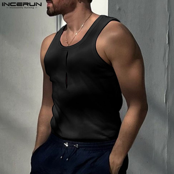 INCERUN Mens Hollowed Sporty Breathable Sleevess Knit Vests Street ...