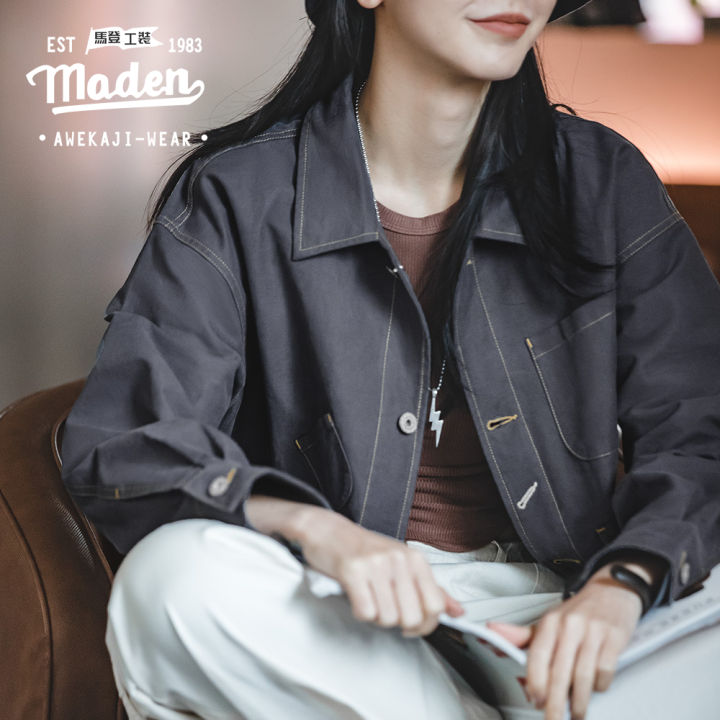 MADEN brand work clothes style 2023 new tough women cool American vintage denim jacket small ...