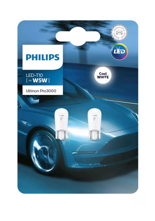 PHILIPS LED-T10 W5W ULTINON PRO3000 COOL WHITE หลอดไฟสัญญาณสำหรับรถยนต์ 11961U30CWB2 แพ็ค 1 คู่ ...