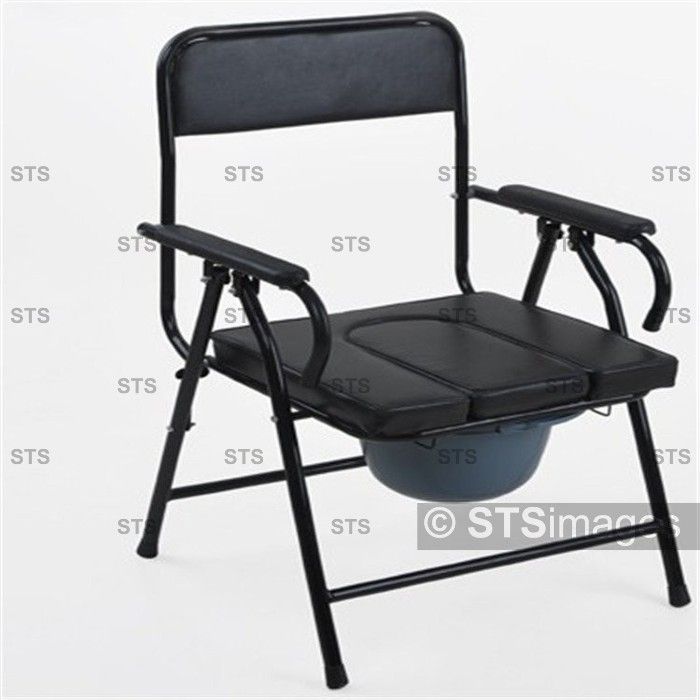 STS Foldable 2 in 1 Cushioned Leather Seat Chrome Plated Commode Chair ...