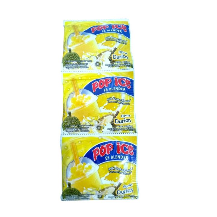 Minuman bubuk Pop Ice Es Blender Boba Buah Durian 1 renceng renteng ...