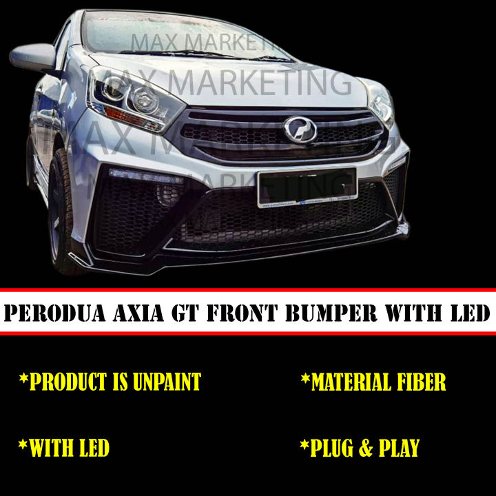 PERODUA AXIA 2017 2018 2019 2020 2021 FRONT BUMPER WITH LED (GT) FIBER ...