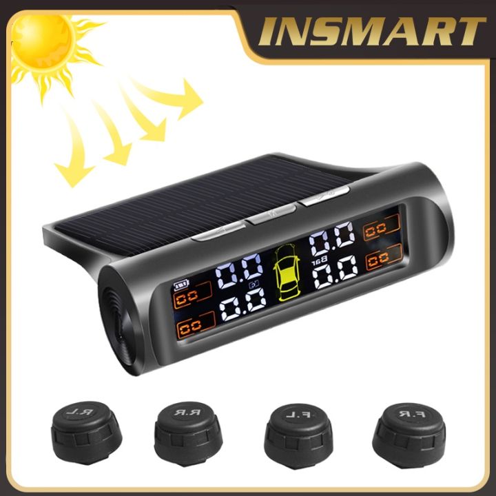 Solar Tpms Digital Car Tire Pressure Gauge Alarm Monitor System Internal Display Temperature ...