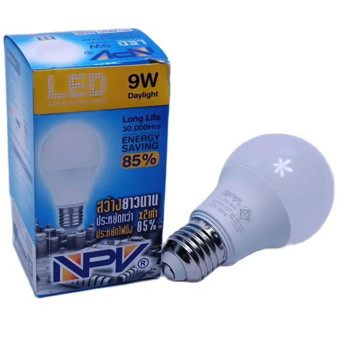 หลอดไฟ LED NPV ขนาน60x108mm/9W, ขนาน65x120/13W. แสงขาว-6500K AC 220-240 50Hz สว่าง 30,000 ชม ...