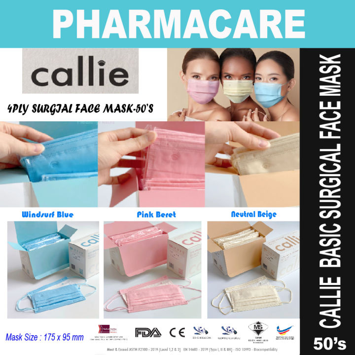 Callie 4 Ply Surgical Disposable Adult Face Mask Base Series-50's-READY ...