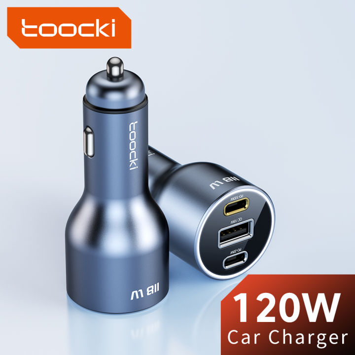 Toocki 118W 120W Fast Charging Car Charger 3 ports USB Type C Quick ...