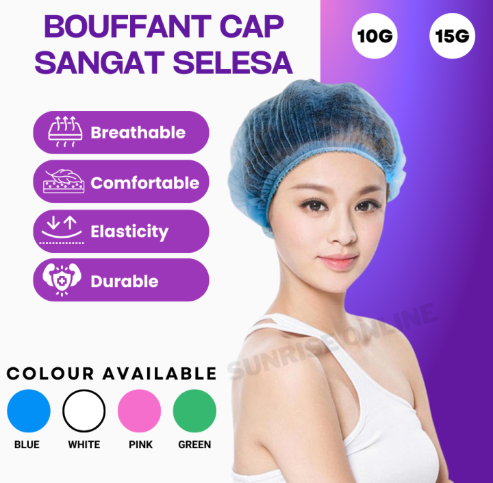 (ORIGINAL) Bouffant Clip Cap / Hair Net (533mm) - White, Blue, Pink ...