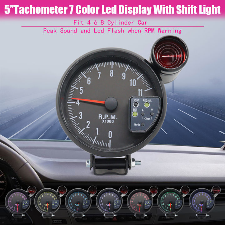 5 Inch Tachometer Gauge Carbon Fiber 7 Colors Backlight with Shift ...