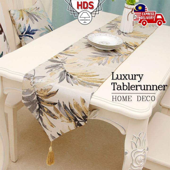 HDS Leaf Pattern Premium Luxury European Style Table Runner with Tassel ...