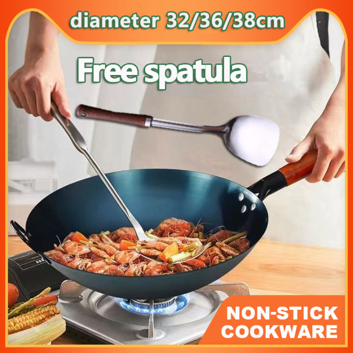 32/36/38CM with handle high quality Frying pan Cast iron wok 铁锅 Kuali ...