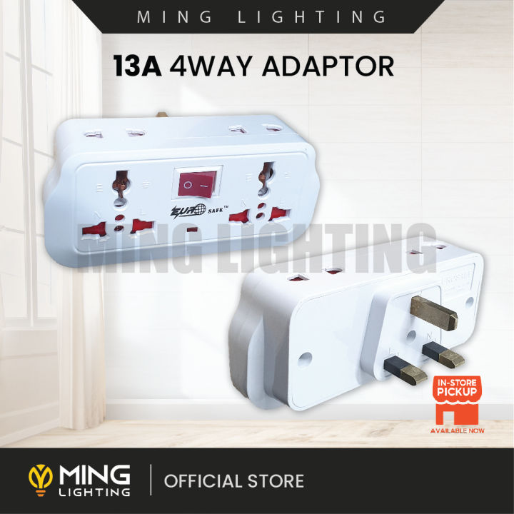 13A 4 Way Universal Adaptor UK 3 Pin Plug Multi Adapter Neon Light ...