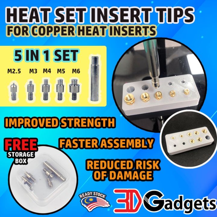 Threaded Heat Set Insert Tip 5-in-1 Set for Copper Heat Insert 3D Print | Soldering Iron Copper ...