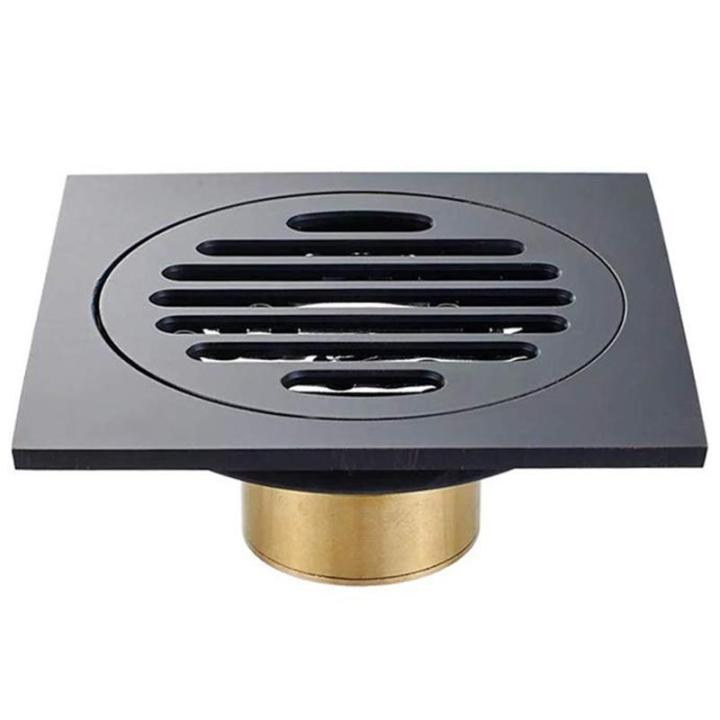 4 Inch Square Shower Drain with Removable Cover Grate, Brass Anti ...