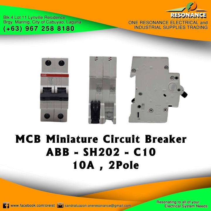 MCB / Miniature Circuit Breaker - ABB - SH202-C10 - 10A , 2Pole | Lazada PH