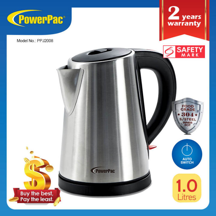 PowerPac Cordless Kettle Jug Stainless Steel. Cordless Jug 1.0L ...