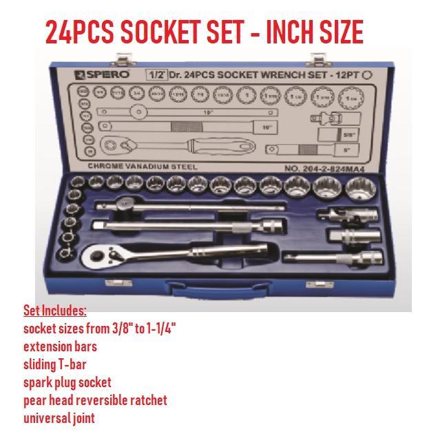 BANSOON SPERO 24pcs Socket Set Inches Size / made in Taiwan / includes ...