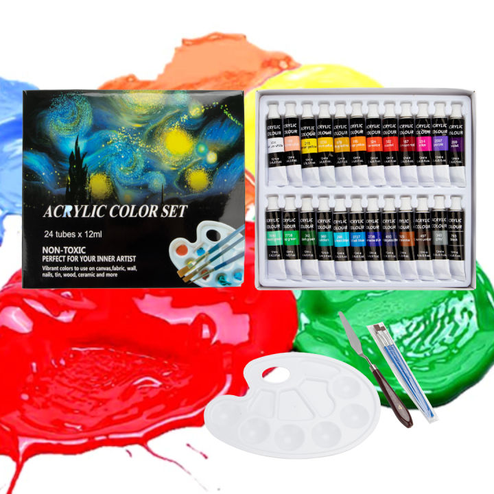 HIGHTUNE 12/24 Colors Acrylic Paint Set Complete Painting Tools Set Art ...
