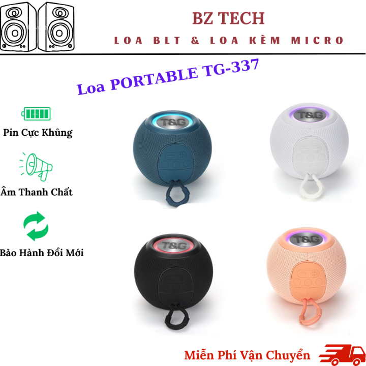 Loa Bluetooth Không Dây TG337 Âm Thanh Siêu Trầm Chất Lượng Cao Loa Không Dây Có Đèn LED Theo ...