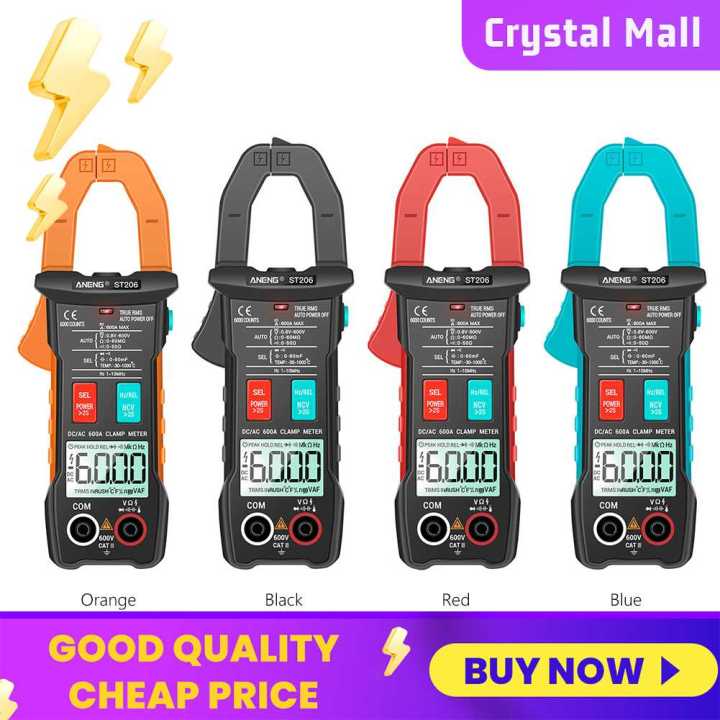 ST206 Electrical Current Tester 6000 Counts Digital Clamp Tester LCD ...