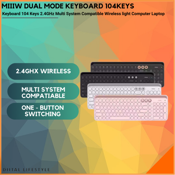 MIIIW Bluetooth Dual Mode Keyboard 104 Keys 2.4GHz Multi System ...
