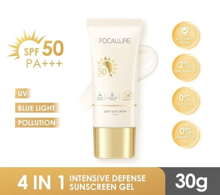 FOCALLURE Soft Sun Cream UVA UVB Blue Light Sun Protector Sunscreen Gel SPF 50 PA+++ | Lazada ...