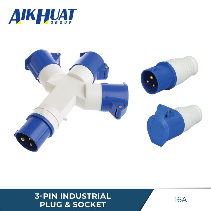 16A 3-Pin Industrial Plug & Socket | Male Plug & Female Socket & 3-Ways ...
