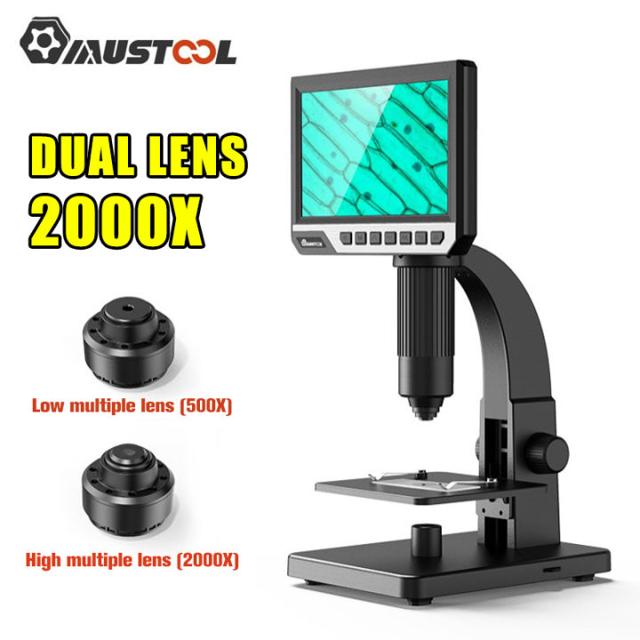 MUSTOOL MT315 2000X Dual Lens Digital Microscope Multiple Lens 7-inch ...