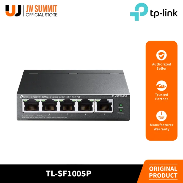 TP-Link TL-SF1005P 5-Port 10/100Mbps Plug N' Play Desktop Switch with 4 ...