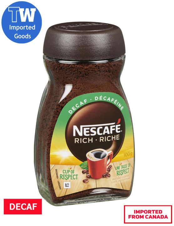PRODUCT OF CANADA Nescafe Rich DECAF Instant Coffee | 100g BB: MAY 2025 ...