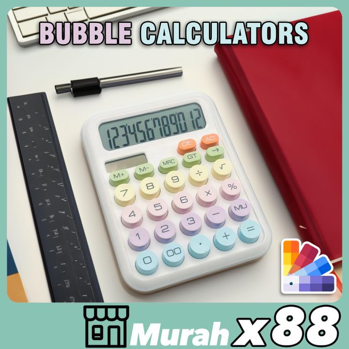 Rainbow Calculator Large LCD Display Dual Power Mode 3 Colour Electronic 12 Digit Fun Office ...