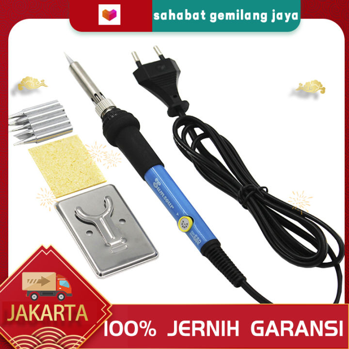 Solder Listrik 8 Buah/set Iron Adjustable Temperature 60 Watt Sudah Termasuk Braket Solder Dan 5 ...