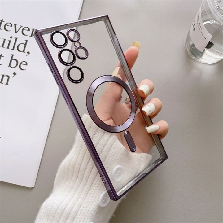 Luxury Transparent Plating For Magsafe Case For Samsung Galaxy S22 S23 S21 S20 Ultra Plus S20FE ...