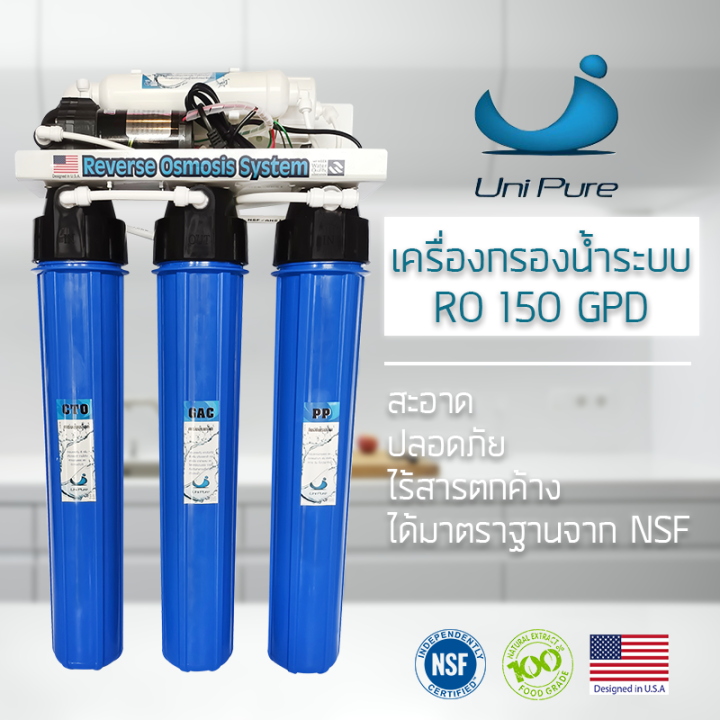 Unipure เครื่องกรองน้ำดื่ม 5 ขั้นตอน 150 300 400 800 1000 GPD ระบบ RO 20 นิ้ว เครื่องกรองน้ำ ...