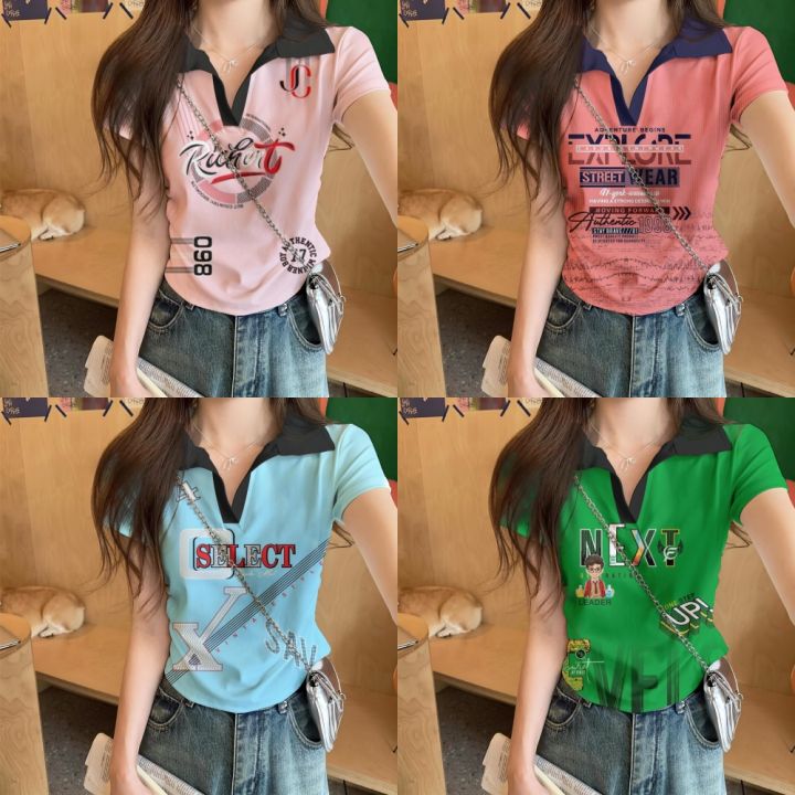 2568 Babytee สไตล์เกาหลี Y2K ผู้หญิง Crop Top เสื้อยืดคอโปโลแขนสั้นฤดูร้อนเสื้อโปโลสั้นเสื้อยืด ...