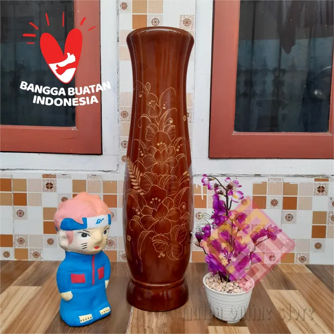 COD Guci / Vas Bunga Kayu Jati Motif Cukit Ukuran 60 cm / Model Cukit ...