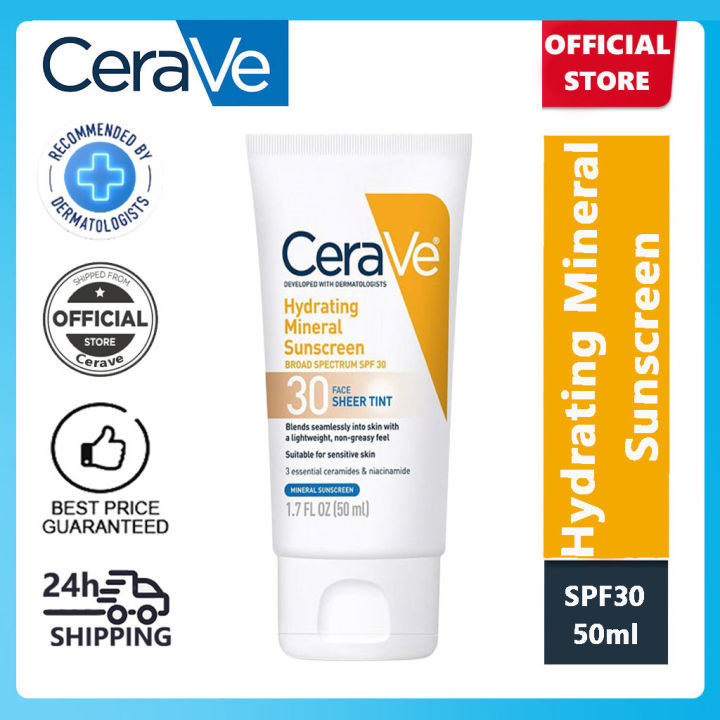 CeraVe Hydrating Mineral Sunscreen SPF 30 Face Sheer Tint Sun screen ...