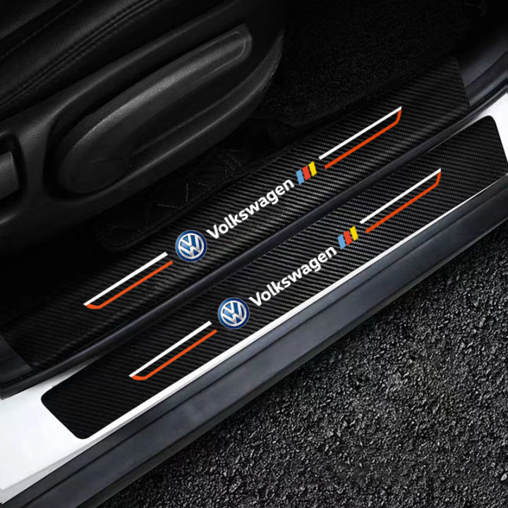 4PCS Carbon Fiber Car Door Sill Protector Sticker For Volkswagen VW ...