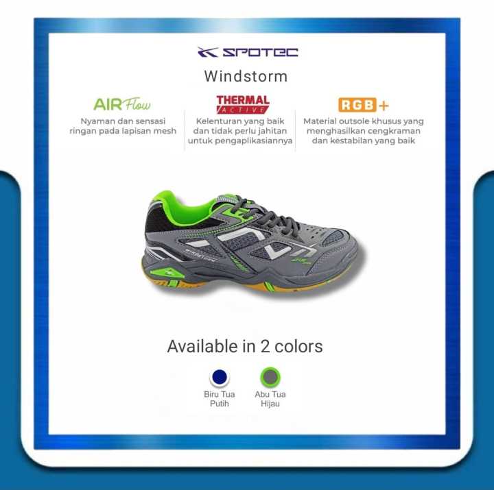 SPOTEC Sepatu Badminton Windstorm Abu Tua - Hijau Cerah | Lazada Indonesia