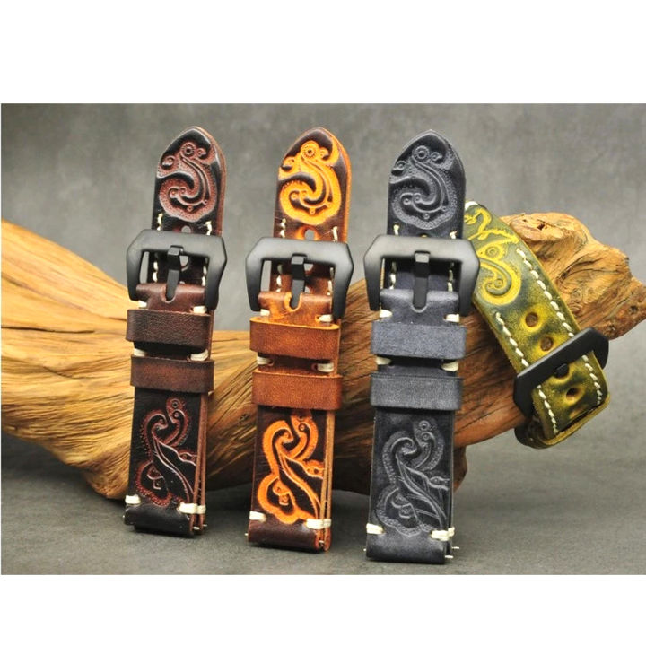 LANGLEY Watch Band Vintage Embossed Bracelet Leather Cowhide Straps ...