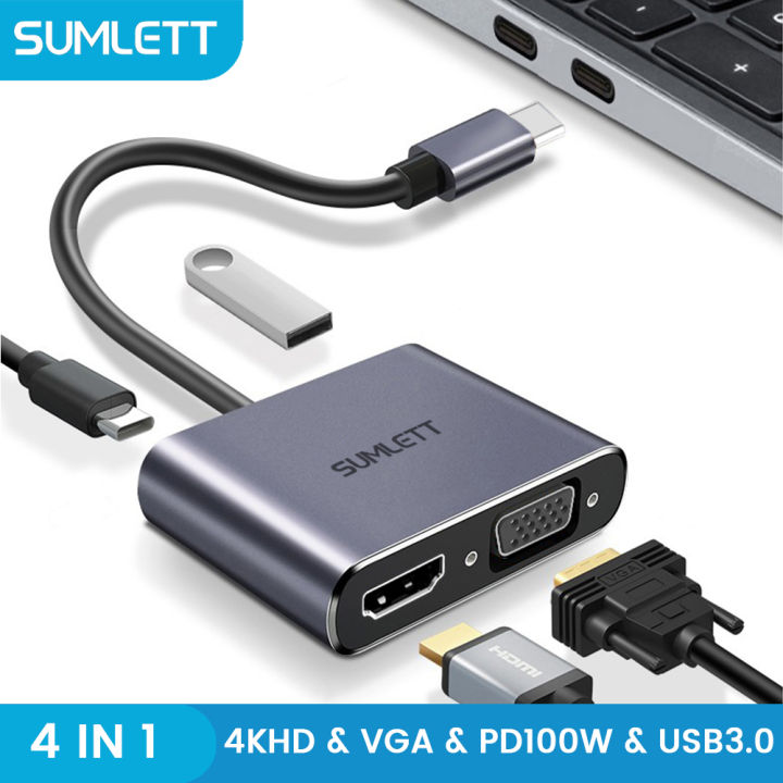 Sumlett Usb C To Hdmi Vga Adapter 4 In 1 Type C Hub With 4k Hdmi 1080p