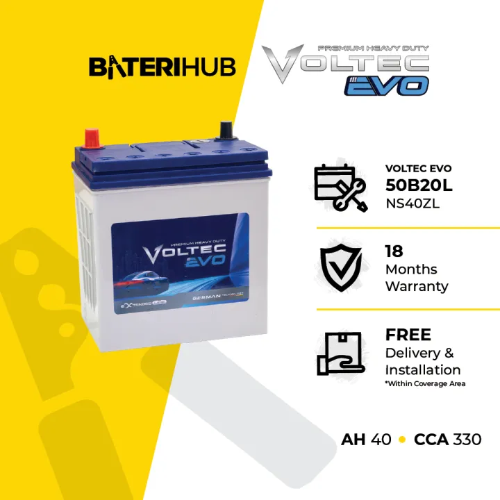 [ FREE INSTALLATION ] Bateri Kereta 50B20L | Voltec EVO | Car Battery ...