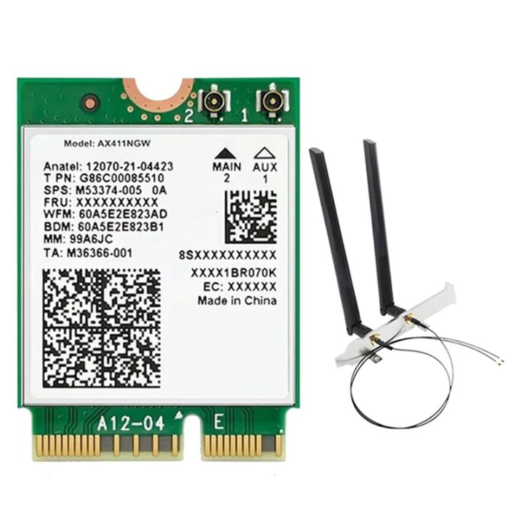 For Intel AX411 WiFi Card+2X8DB Antenna WiFi 6E CNVio2 BT 5.3 Tri-Band ...