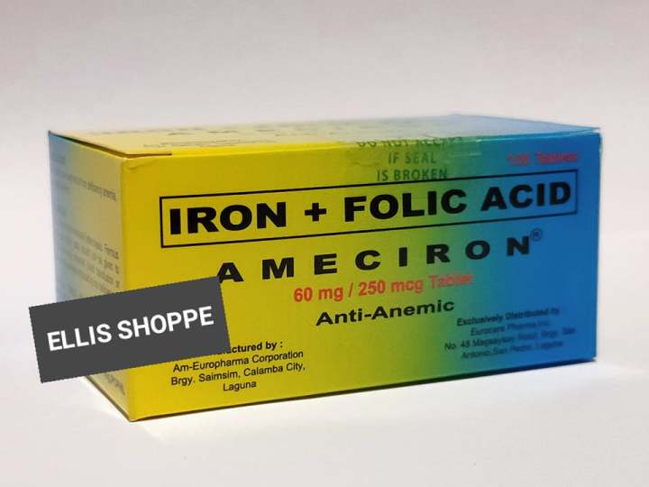 Ameciron Iron 60mg (equivalent to 300mg Ferrous Sulfate ) + Folic Acid ...