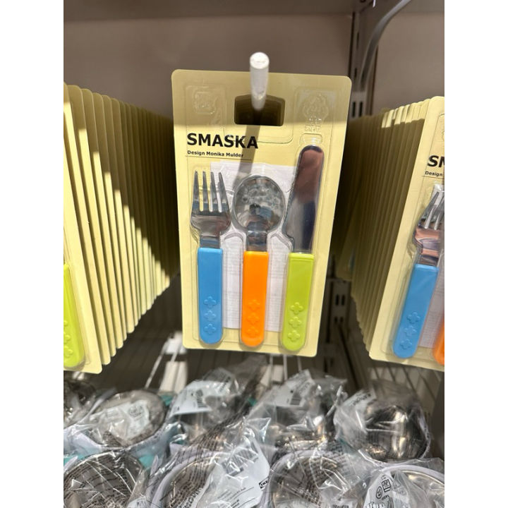 IKEA SMASKA สมัสก้า ชุดช้อนส้อมมีด 3 ชิ้น สำหรับเด็กเล็กรับประทานอาหาร ...