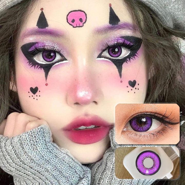 Myopia 2pcs/1pair Softlens Cosplay Colored Contact Lenses Anime Purple ...