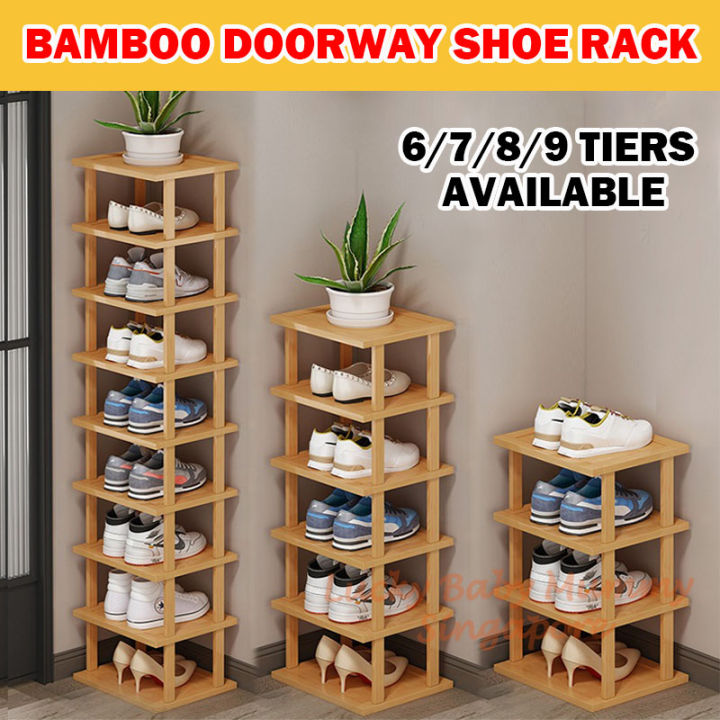 Stackable Bamboo Doorway Shoe Rack Multilayer Organizer Shelf Storage ...