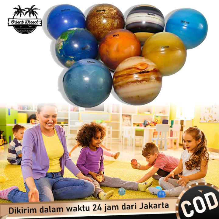 10pcs Bola Planet Tenaga Surya Mainan Bola Pantul Elastis Bentuk Planet ...