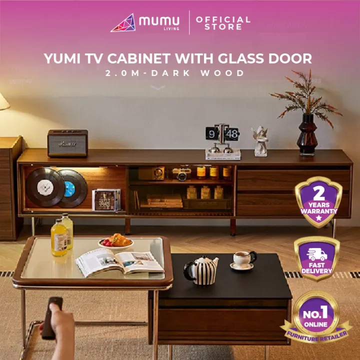 [MUMU Living] Yumi TV Cabinet with Glass Door (2.0m) | Lazada